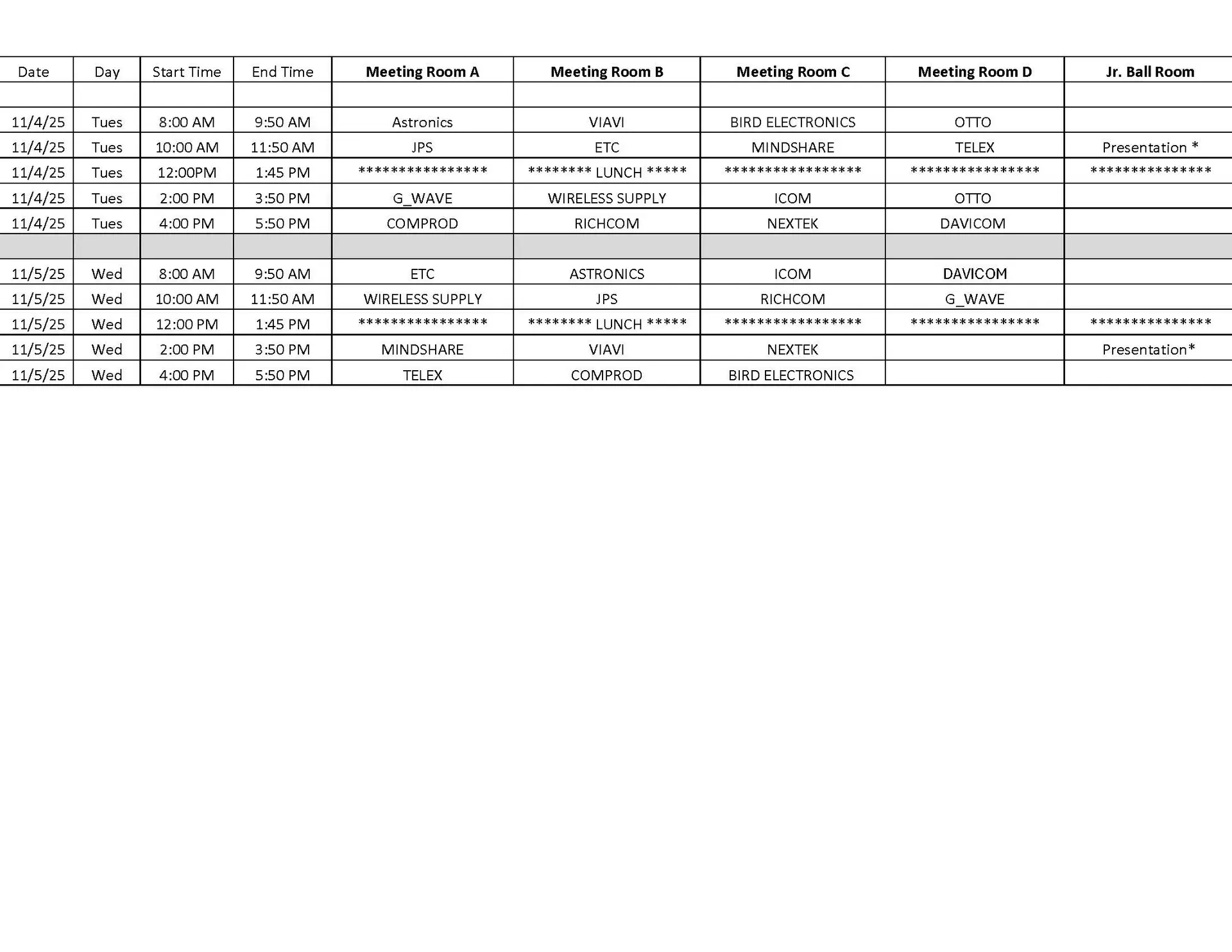 2025 CMC Training Schedule